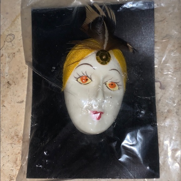 Jewelry | Vintage Ceramic Flapper Face Brooch | Poshmark